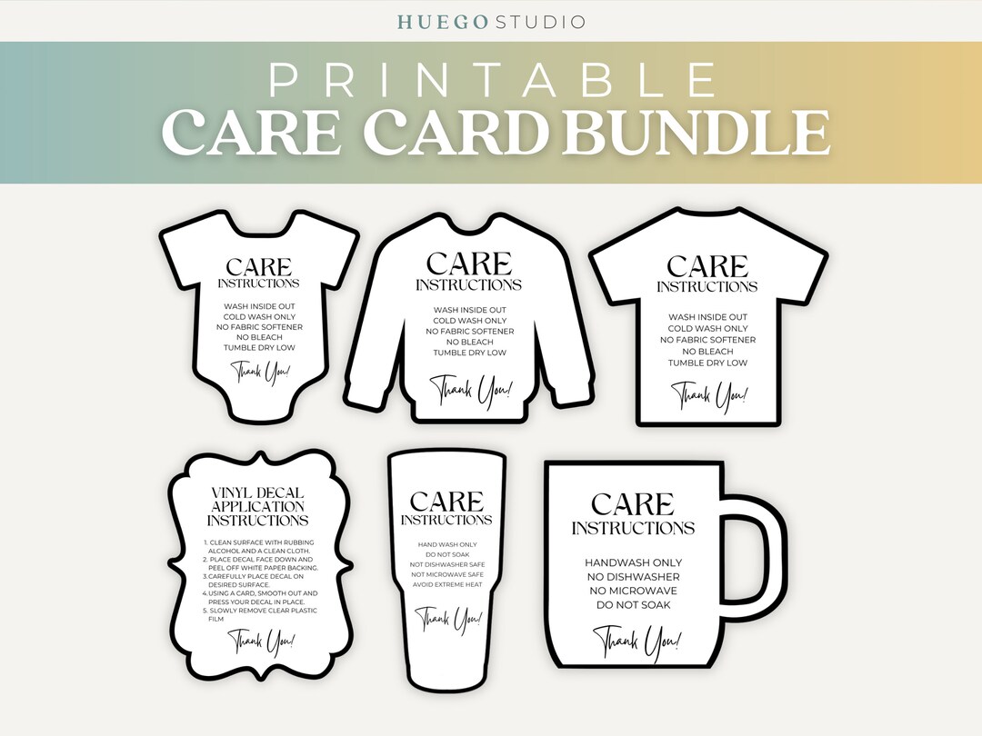 Printable Care Card Bundle Washing Instructions Vinyl Decal Shirt ...