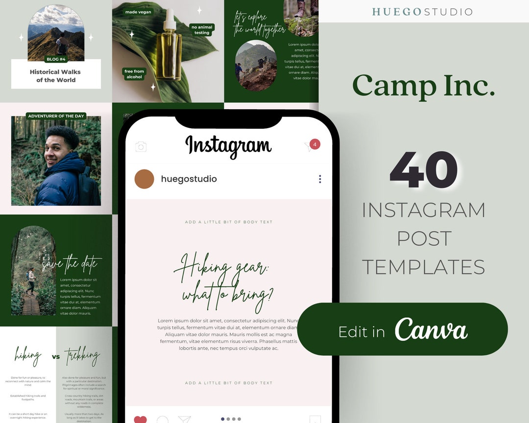 Green Minimalist Instagram Post Template Minimalist Camping Hiking ...