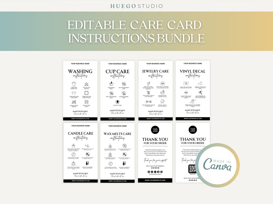 Editable Printable Care Card Bundle Washing Instructions Vinyl - Etsy ...