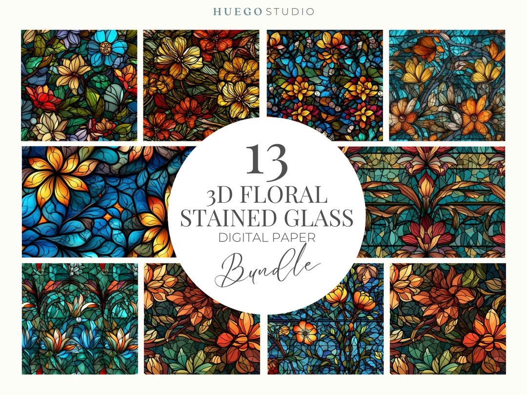 3D Stained Glass Flower Background Digital Paper Seamless Pattern ...