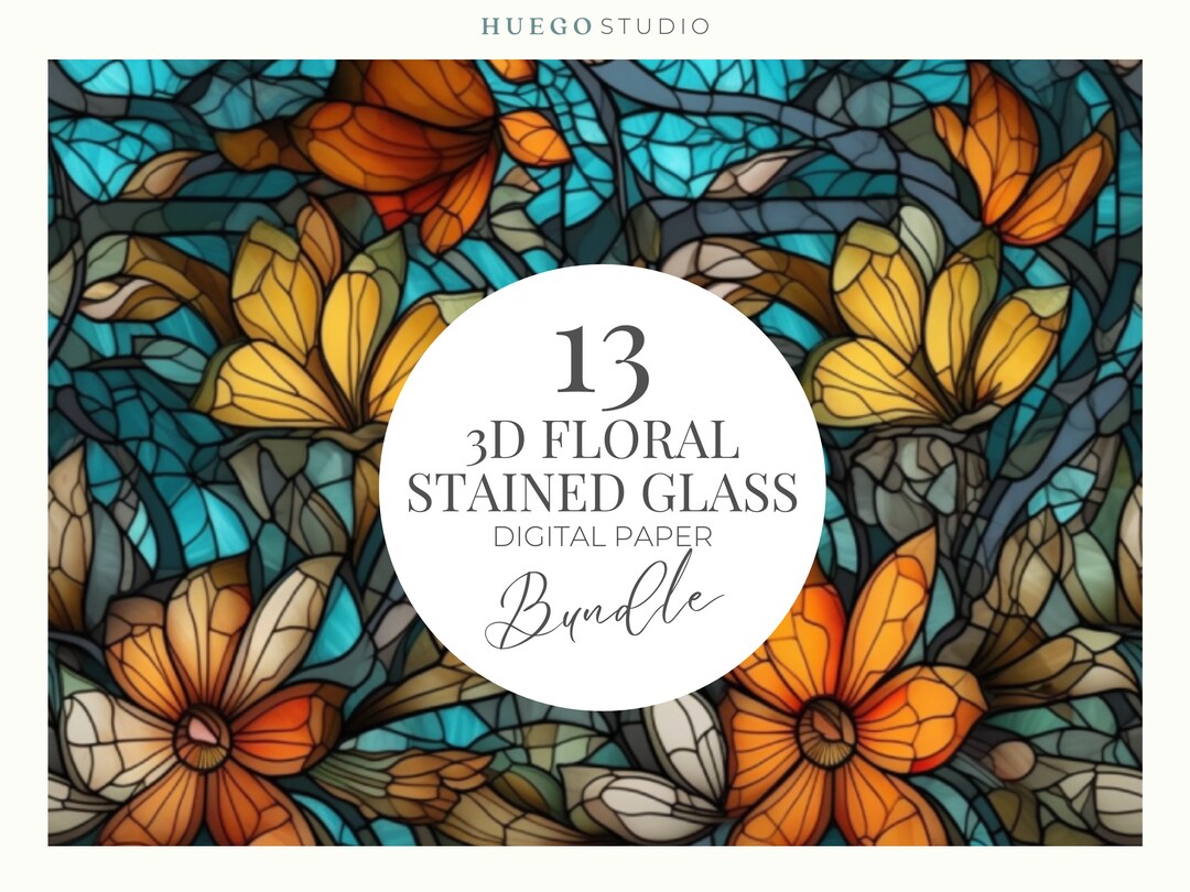 3D Stained Glass Flower Background Digital Paper Seamless Pattern ...