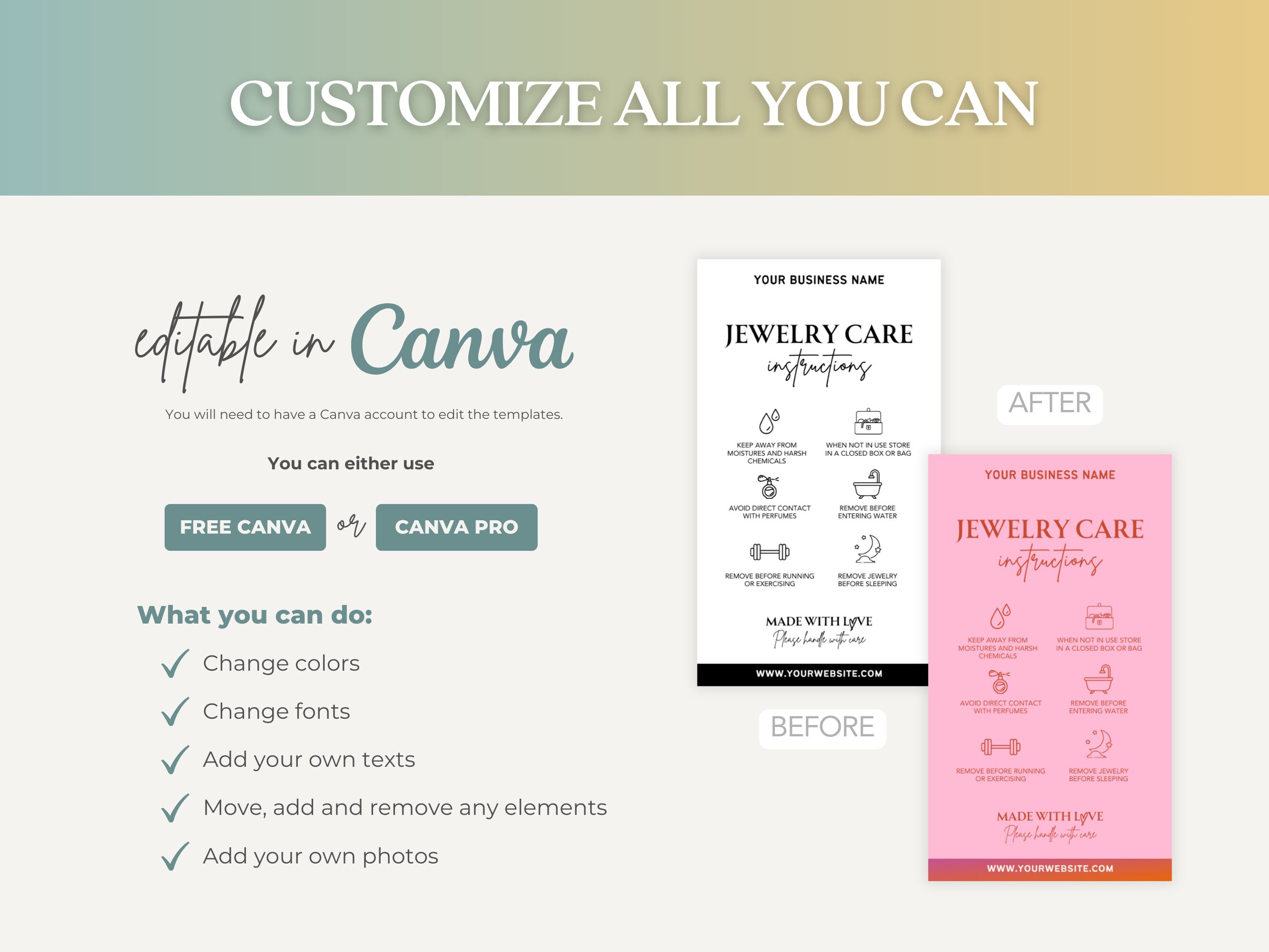 Editable Printable Care Card Bundle Washing Instructions Vinyl Decal ...