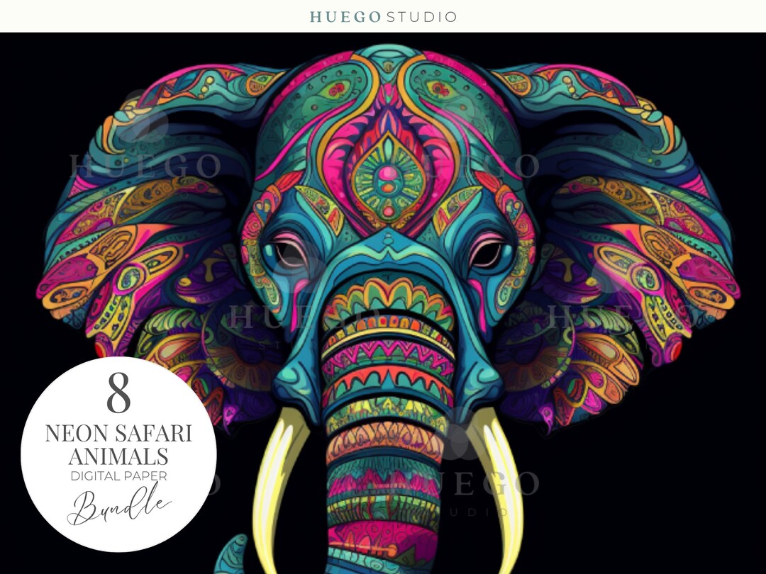 Animal Elephant Sublimation Design PNG Bundle Neon Cosmic Galaxy Safari ...