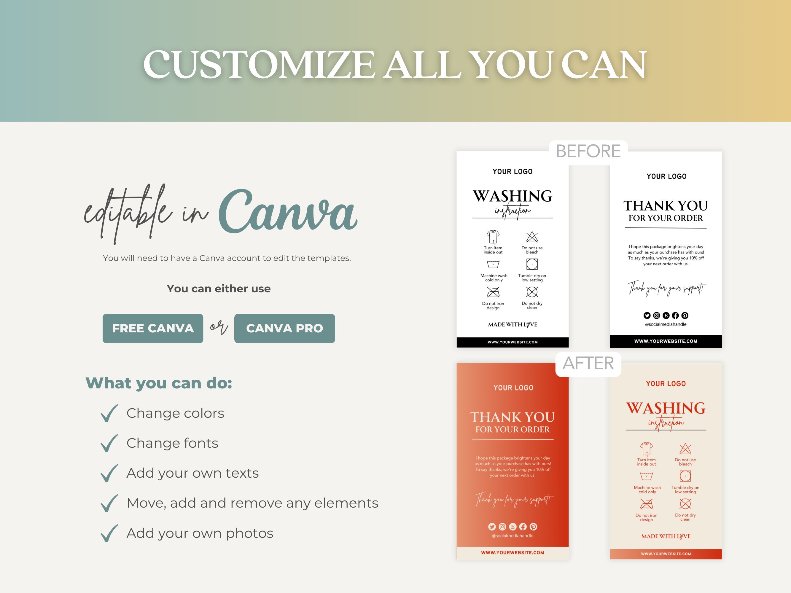 Editable Washing Instructions Card Template Printable Clothing Shirt ...