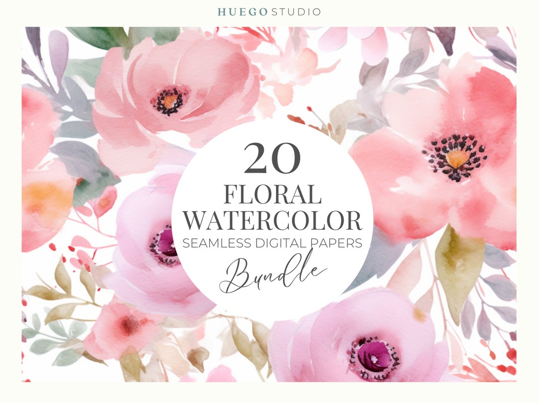 Blush Pink Watercolor Flower Background Floral Digital Paper Flower ...