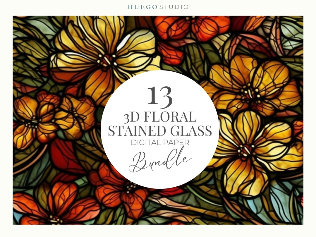 3D Stained Glass Flower Background Digital Paper Seamless Pattern ...