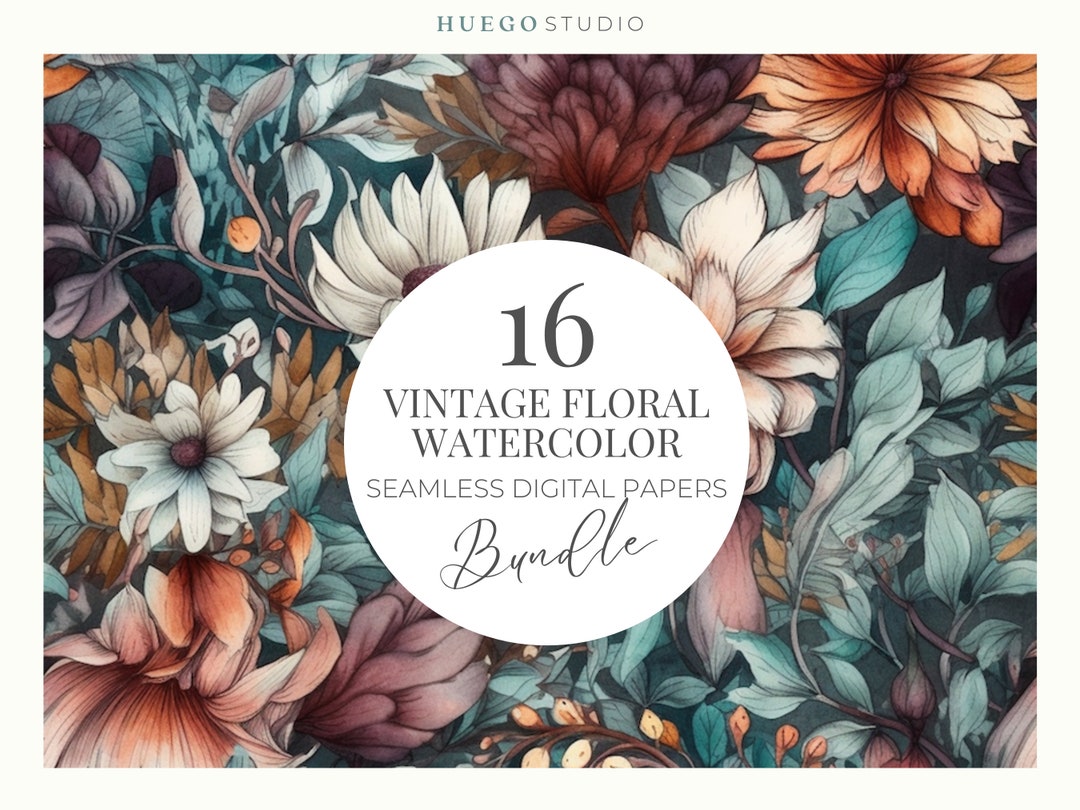Vintage Watercolor Flower Background Floral Digital Paper Flower ...