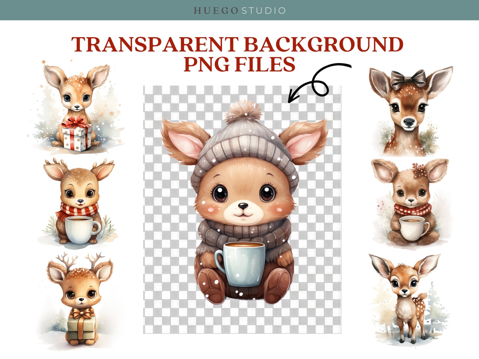 Cute Watercolor Reindeer Clipart Christmas Woodland Baby Animal ...