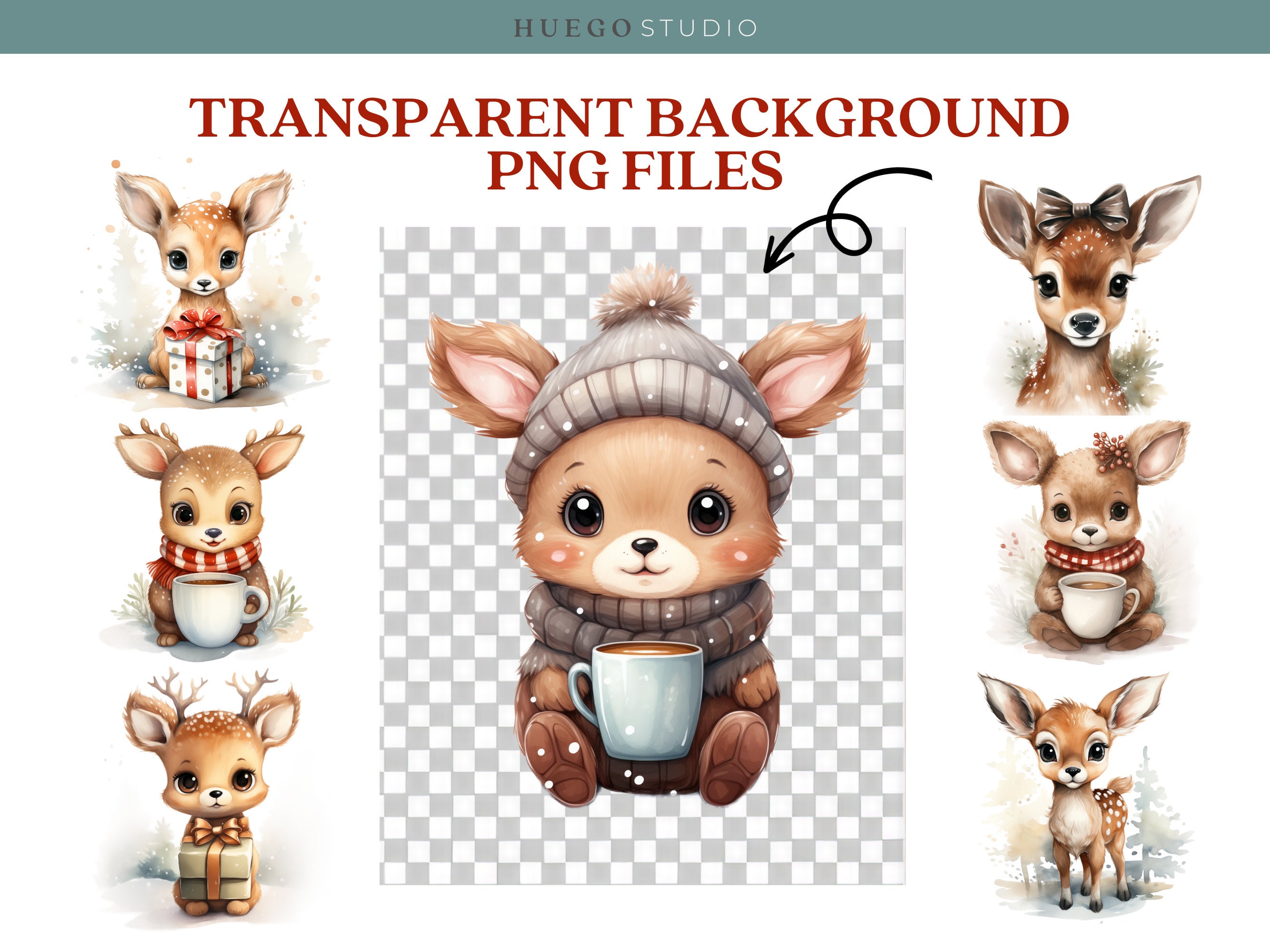 Cute Watercolor Reindeer Clipart Christmas Woodland Baby Animal ...