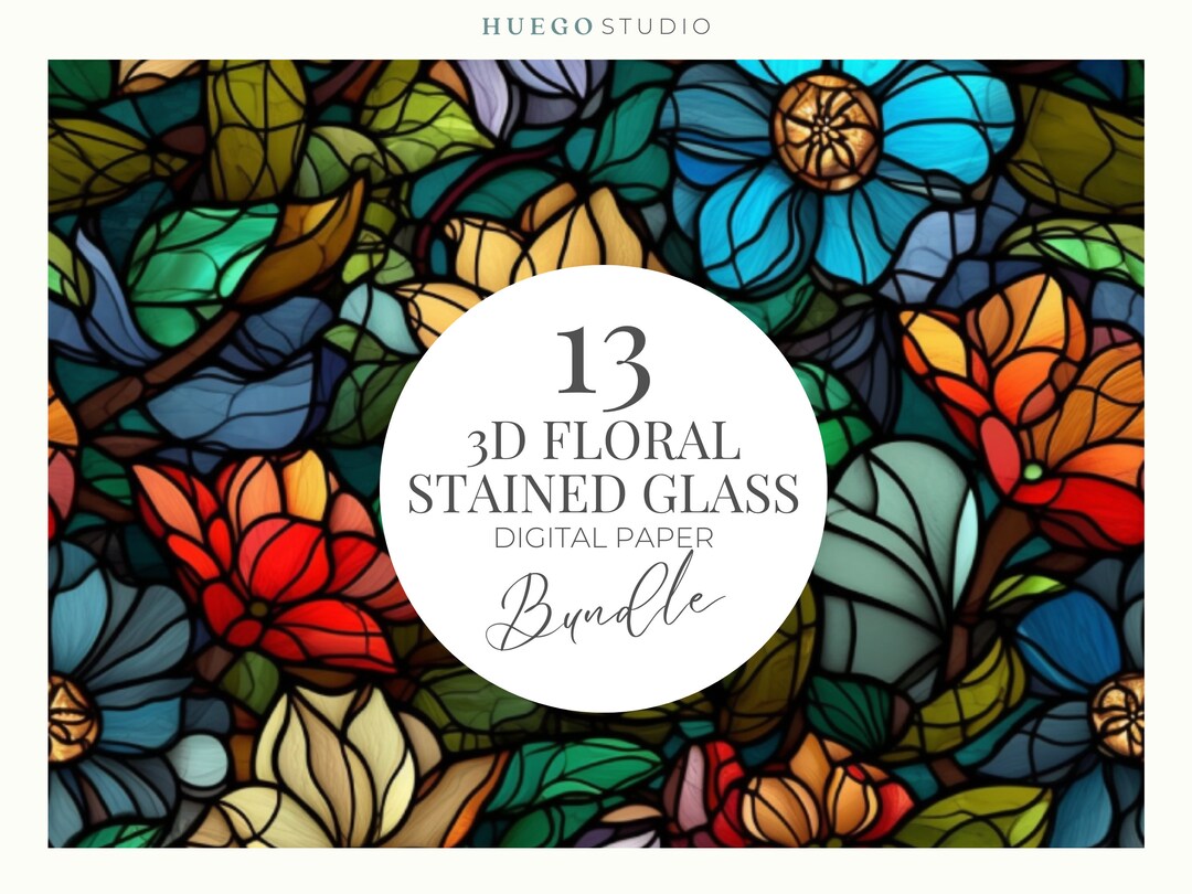 3D Stained Glass Flower Background Digital Paper Seamless Pattern ...
