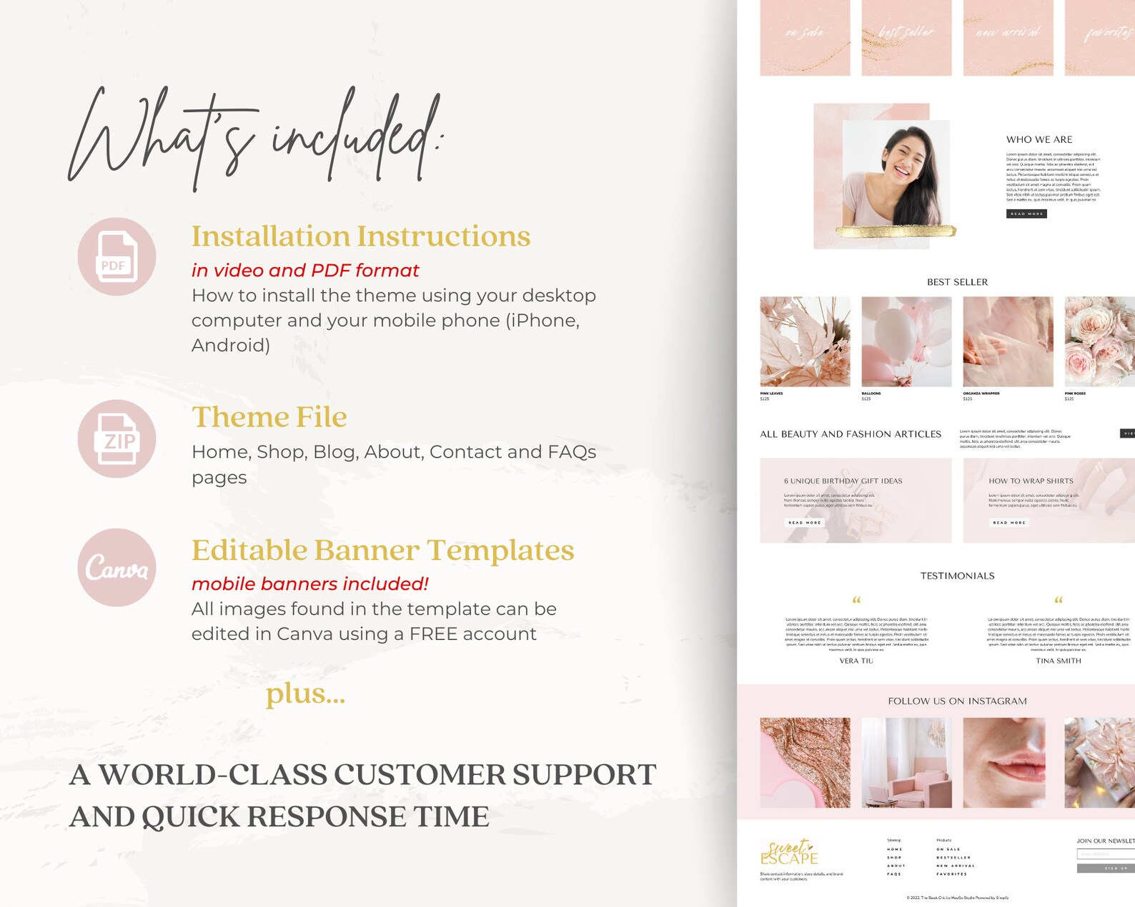 Pink Feminine Minimalist Boho Shopify Template Theme Crafter Boutique ...