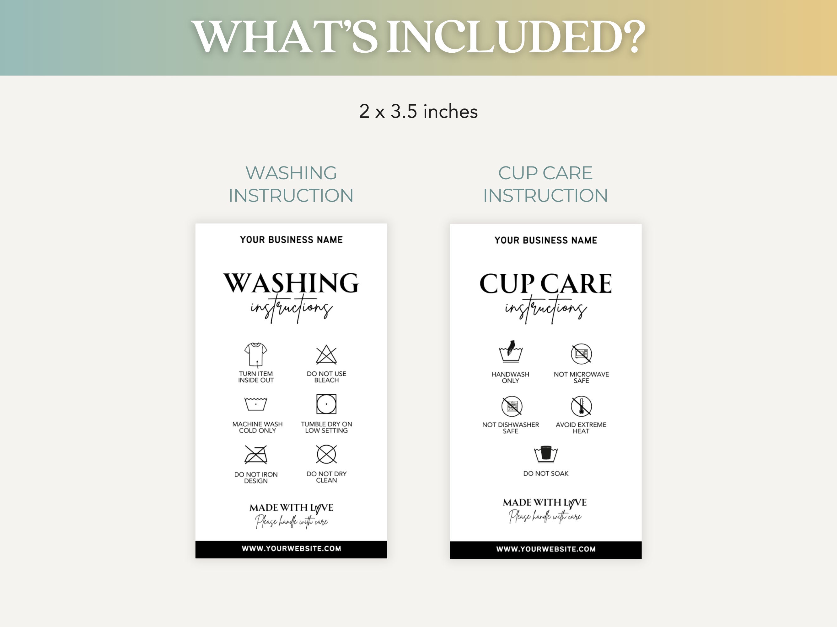 Editable Printable Care Card Bundle Washing Instructions Vinyl Decal ...