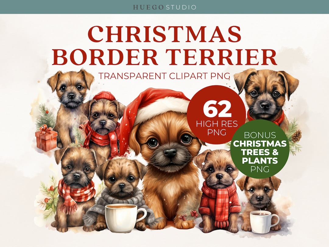 Christmas Border Terrier Clipart Watercolor Dog Breed Clipart ...