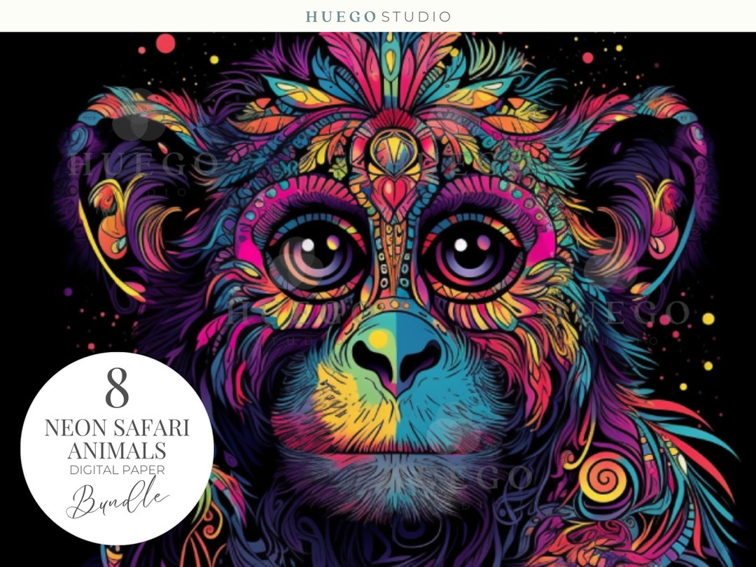 Animal Monkey Sublimation Design PNG Bundle Neon Cosmic Galaxy Safari ...