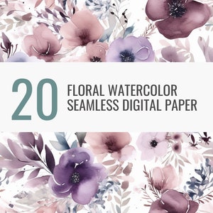 Purple Watercolor Flower Background Floral Digital Paper Flower ...