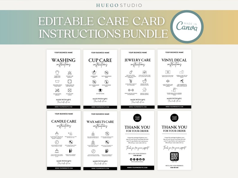 Editable Printable Care Card Bundle Washing Instructions Vinyl - Etsy UK