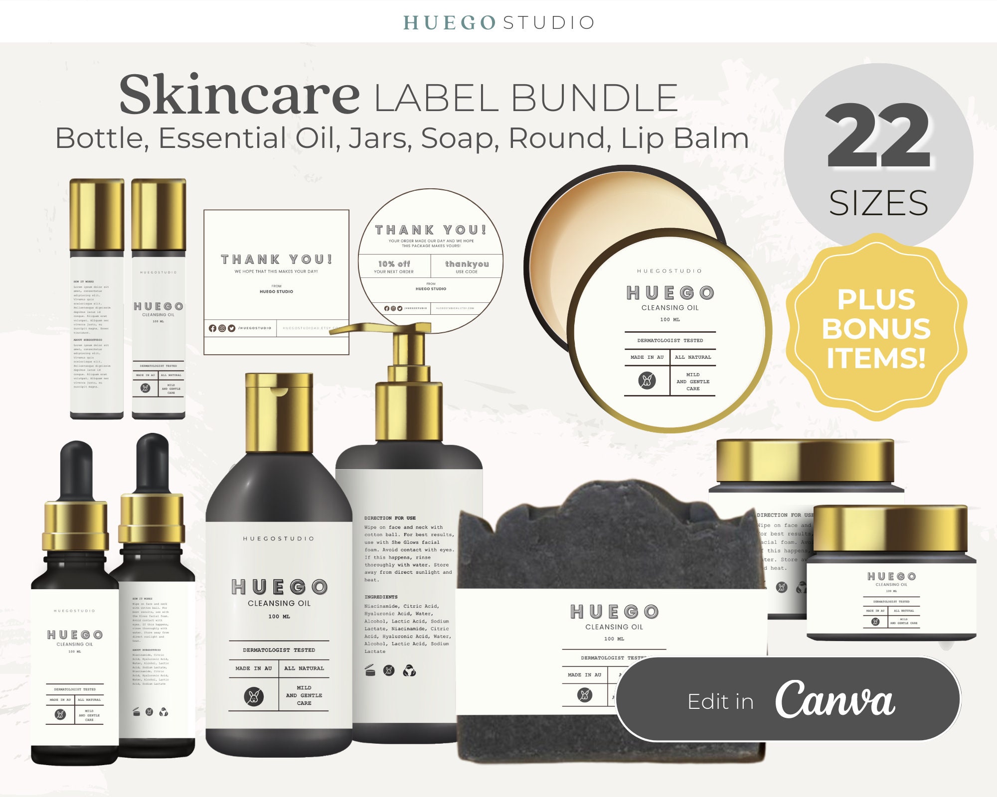 Cosmetic Product Label Template Editable Canva Skincare Label Sticker ...