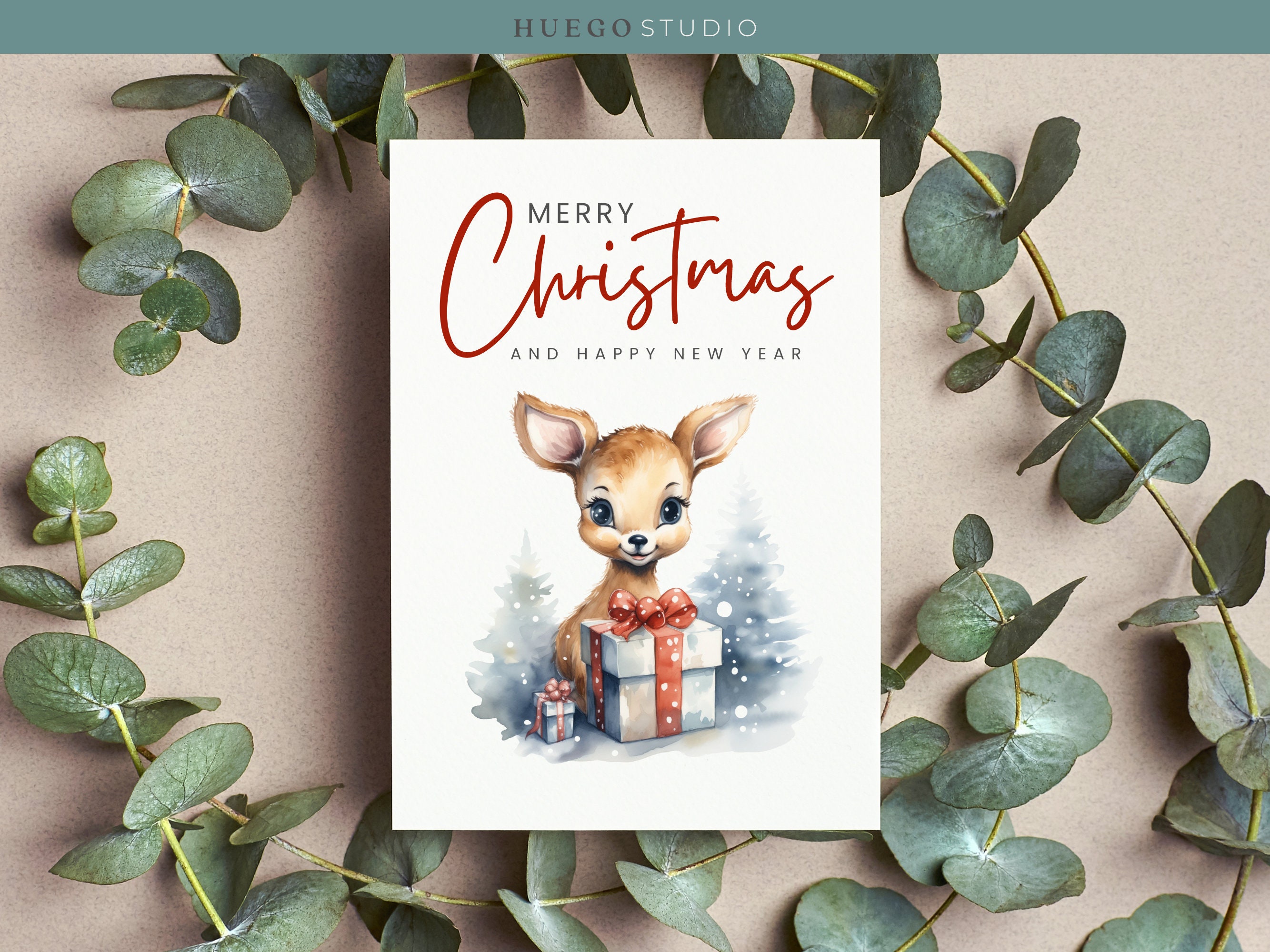 Cute Watercolor Reindeer Clipart Christmas Woodland Baby Animal ...
