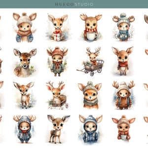 Cute Watercolor Reindeer Clipart Christmas Woodland Baby Animal ...