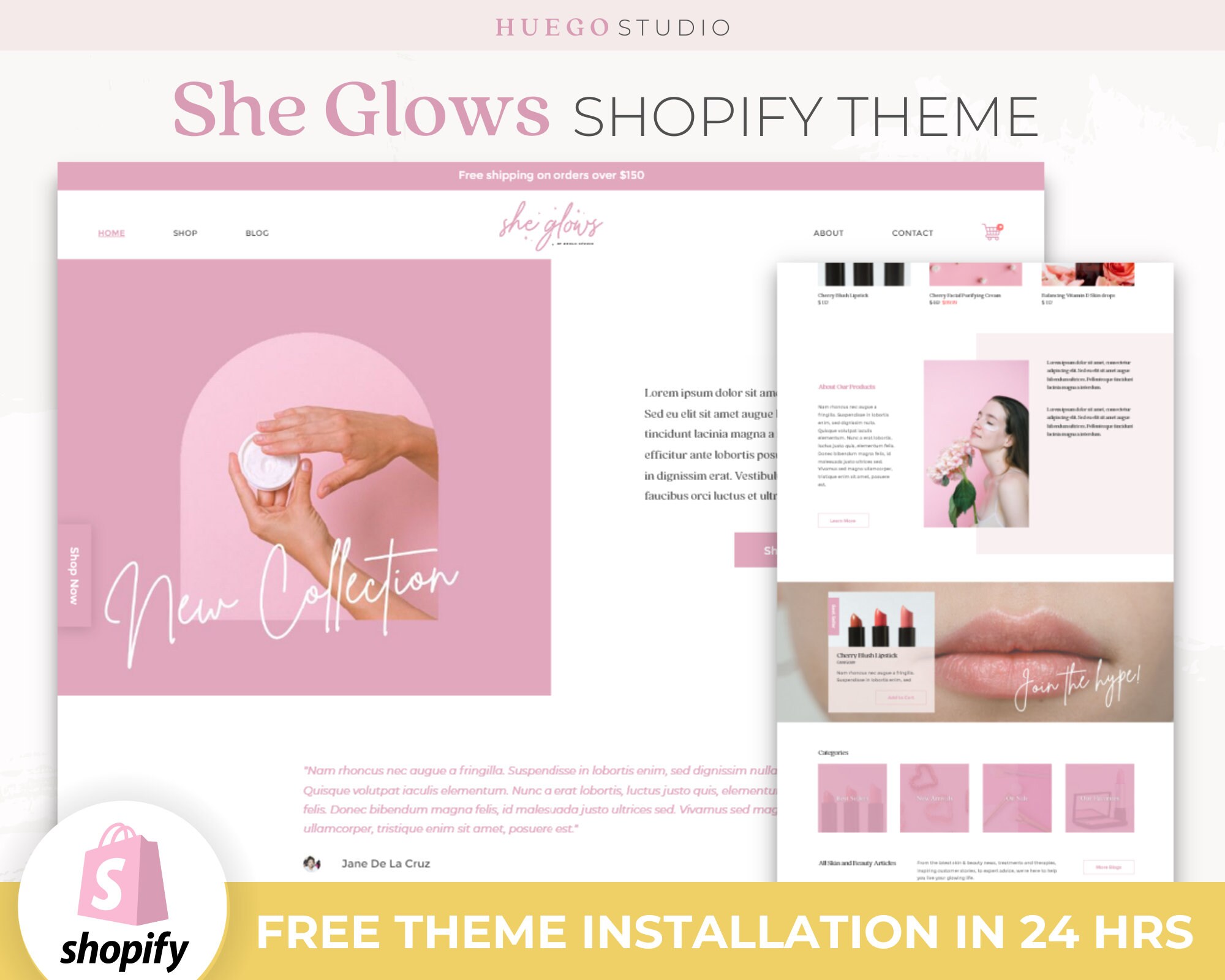 Pink Girly Shopify Template Fun Shopify Boutique Minimalist - Etsy