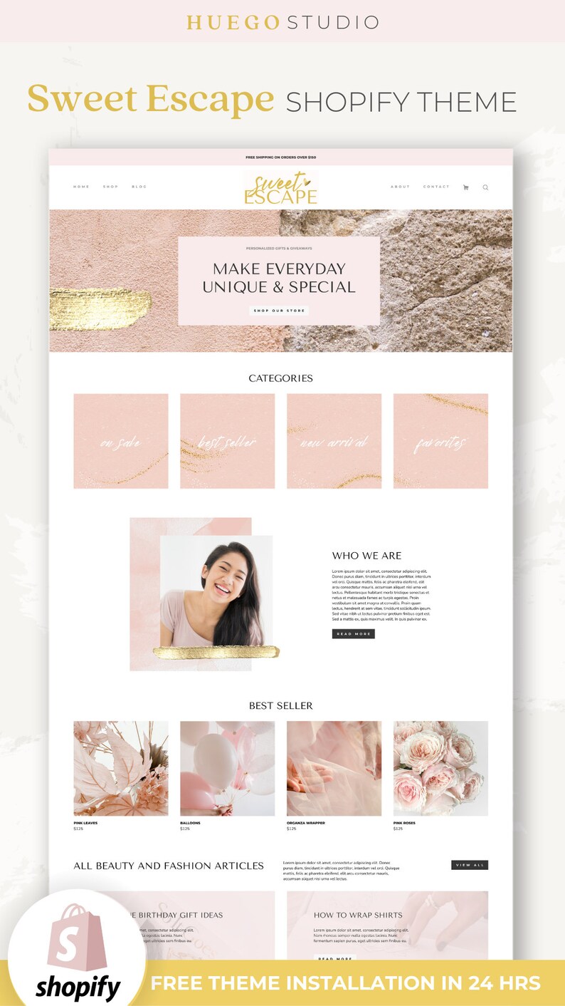 Pink Feminine Minimalist Boho Shopify Template Theme Crafter - Etsy