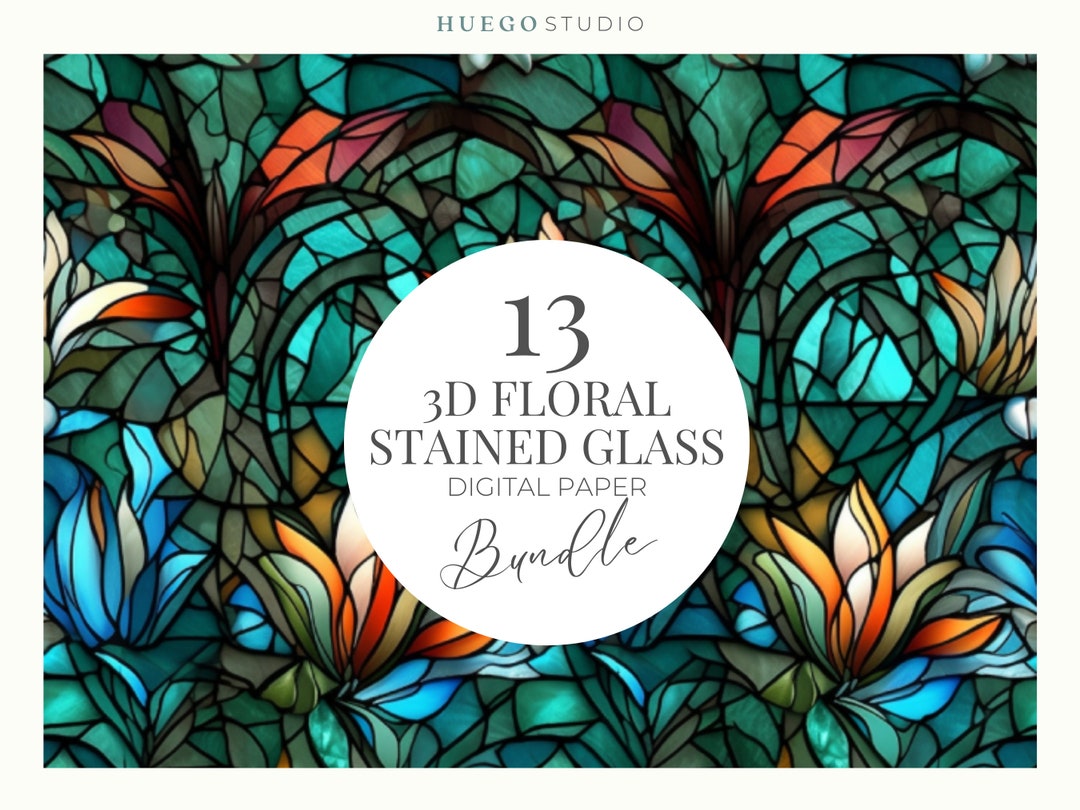 3D Stained Glass Flower Background Digital Paper Seamless Pattern ...