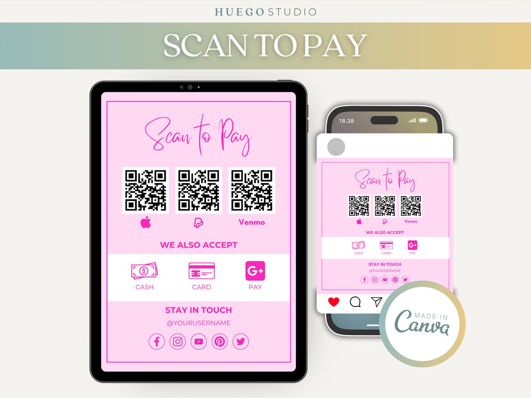 Editable DIY Scan to Pay Card Sign Editable Canva Template QR Code Sign ...