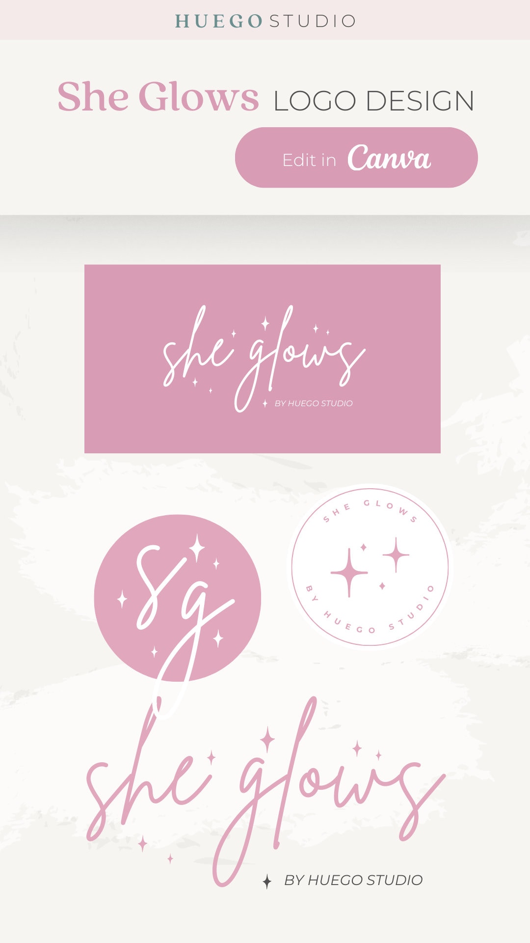 She Glows Minimalist Feminine Logo Design Apparel Beauty or - Etsy