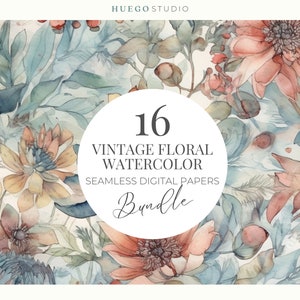 Vintage Watercolor Flower Background Floral Digital Paper Flower ...