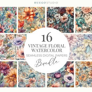 Vintage Watercolor Flower Background Floral Digital Paper Flower ...