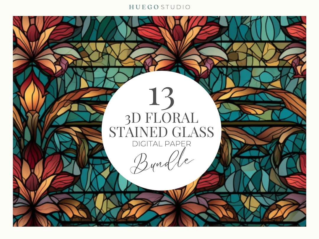 3D Stained Glass Flower Background Digital Paper Seamless Pattern ...