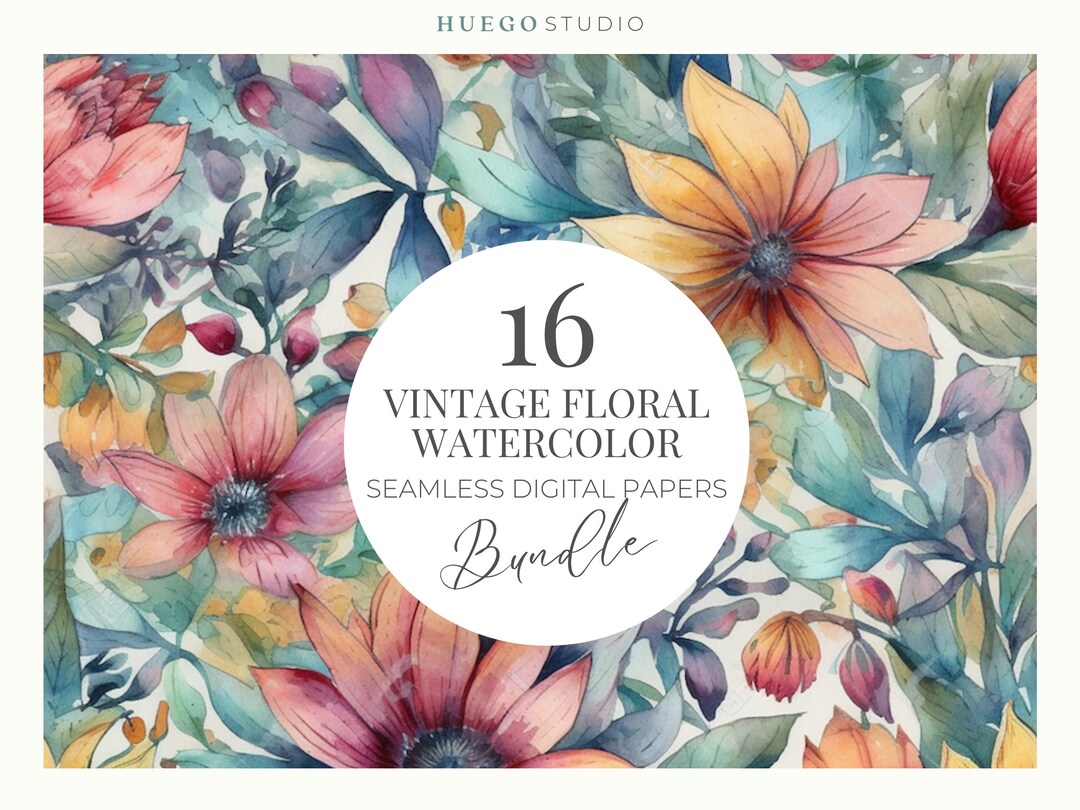 Vintage Watercolor Flower Background Floral Digital Paper Flower ...