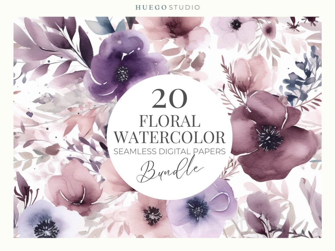 Purple Watercolor Flower Background Floral Digital Paper Flower ...