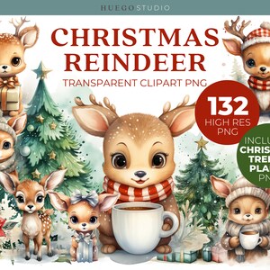 Cute Watercolor Reindeer Clipart Christmas Woodland Baby Animal ...