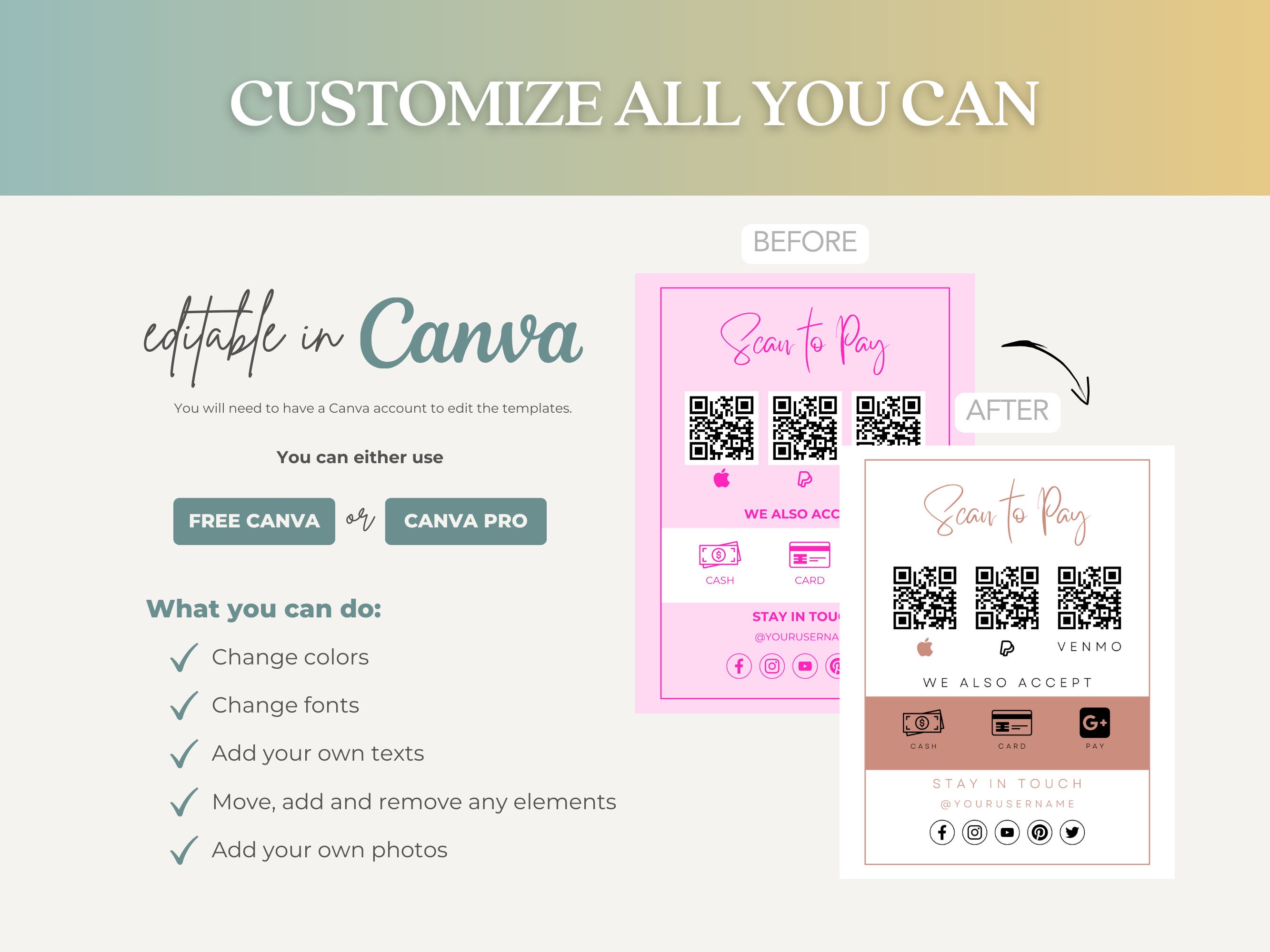 Editable DIY Scan to Pay Card Sign Editable Canva Template QR - Etsy