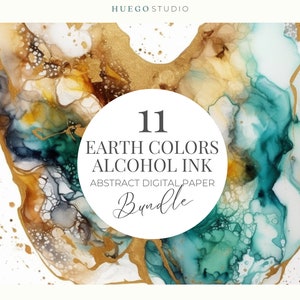 Gold Green Alcohol Ink PNG Clipart Bundle Colorful Liquid Ink Abstract ...