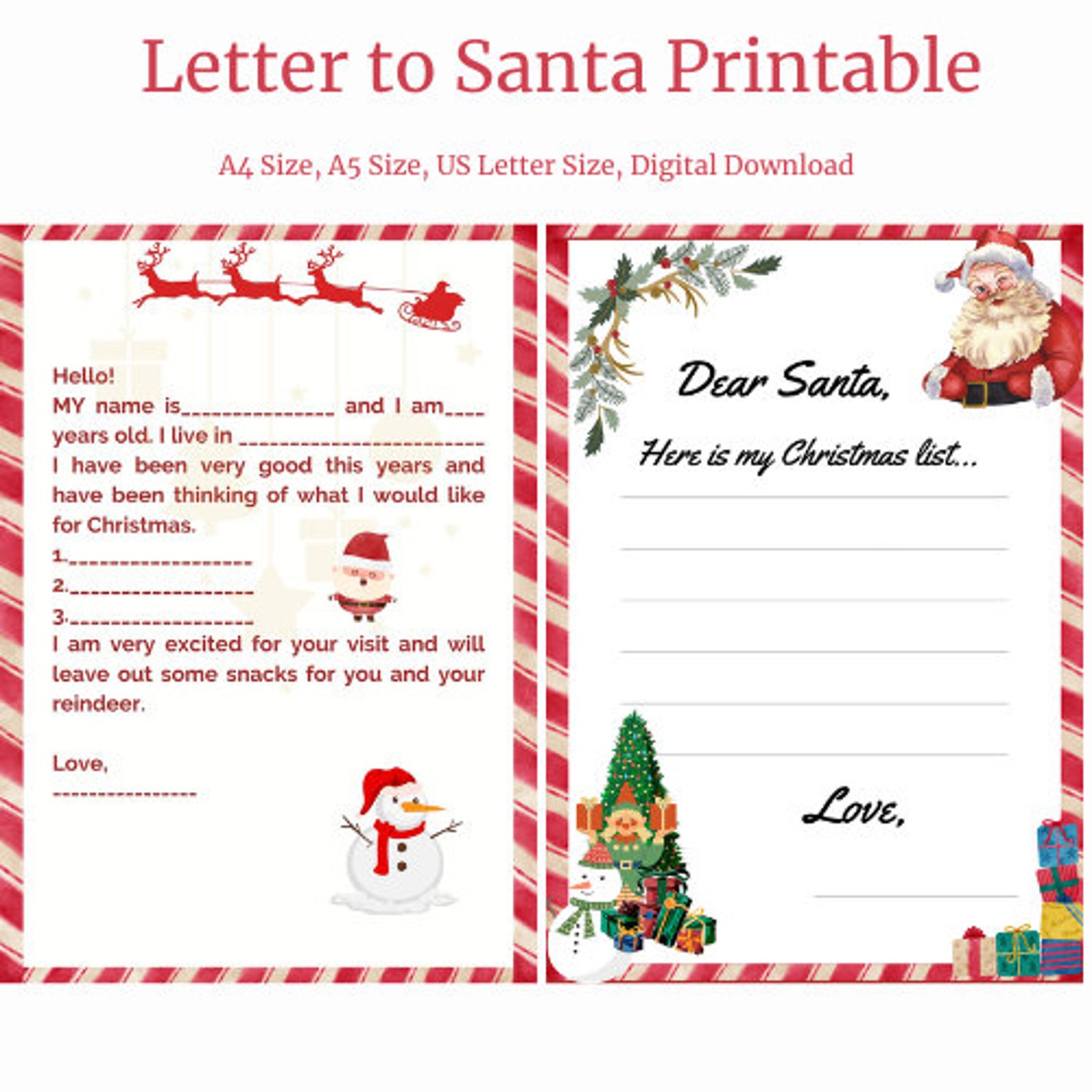Letter to Santa Printable Dear Santa Letters Christmas Wish List for ...