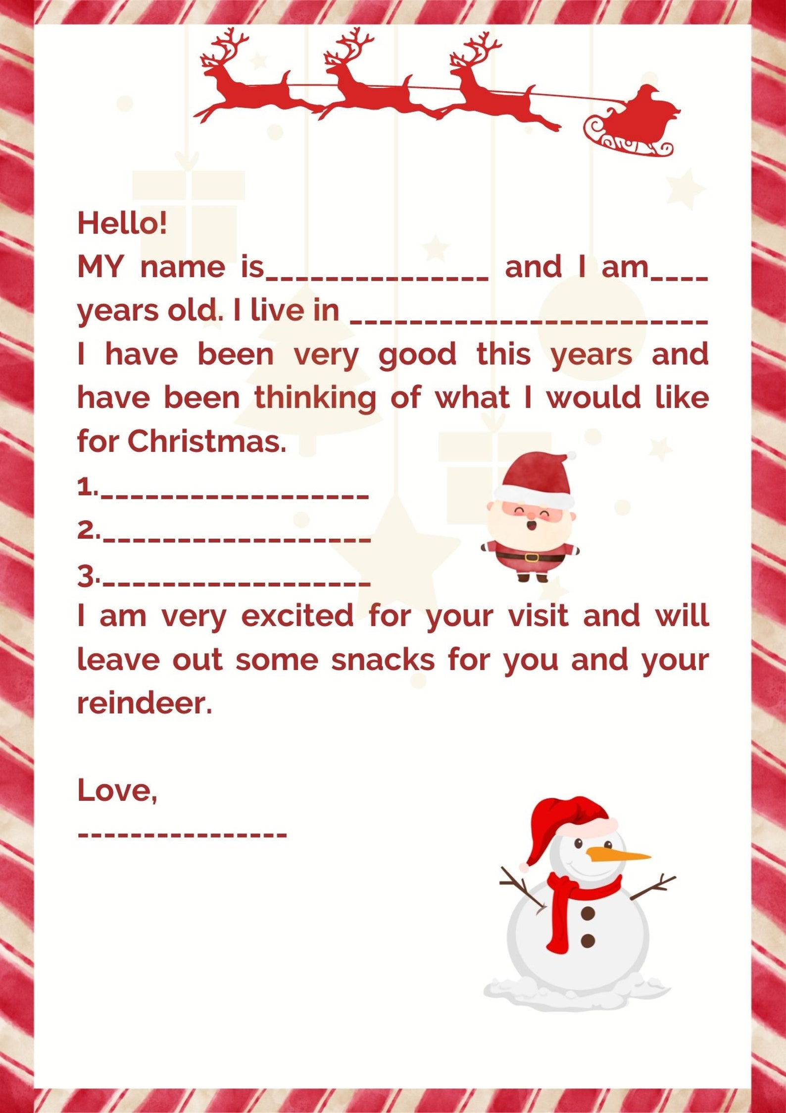 Letter to Santa Printable Dear Santa Letters Christmas Wish List for ...