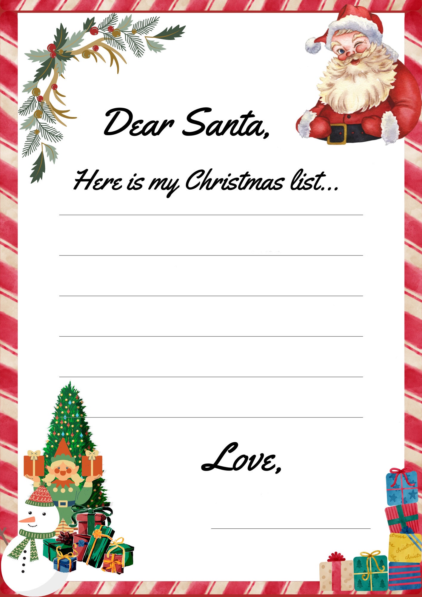 Letter to Santa Printable Dear Santa Letters Christmas Wish List for ...