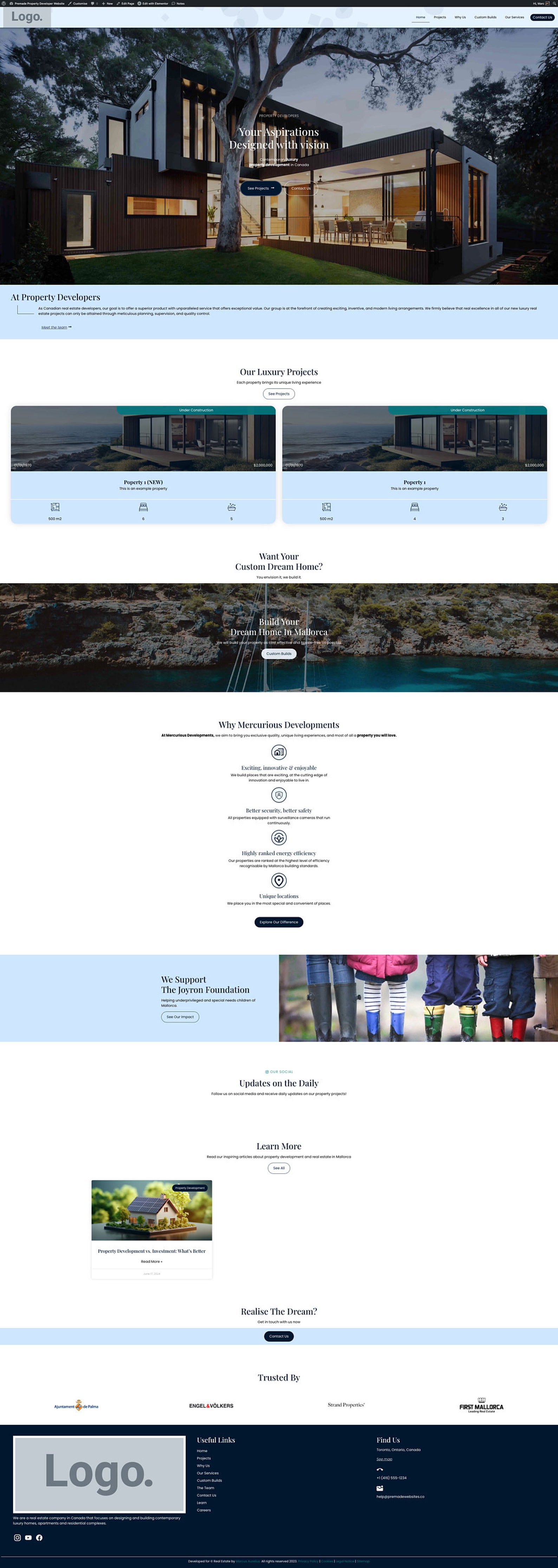 Responsive Real Estate Website Template | Elementor Pro & ACF, Property Developer Website, Ready ...