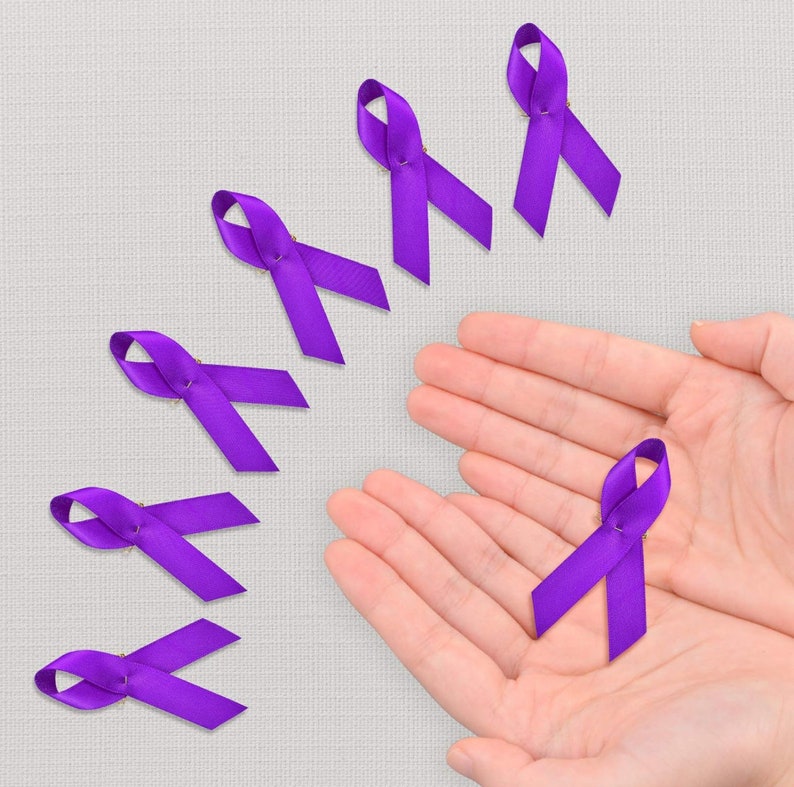 100pcs Blue Ribbon Satin Pins Colon Cancer Prostate Cancer Awareness ...