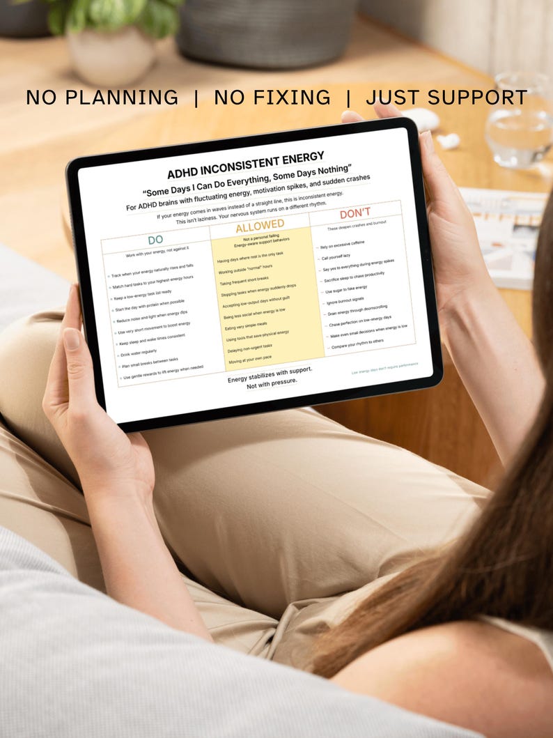 ADHD Inconsistent Energy Coping Skills, Energy Crash One Page Printable ...