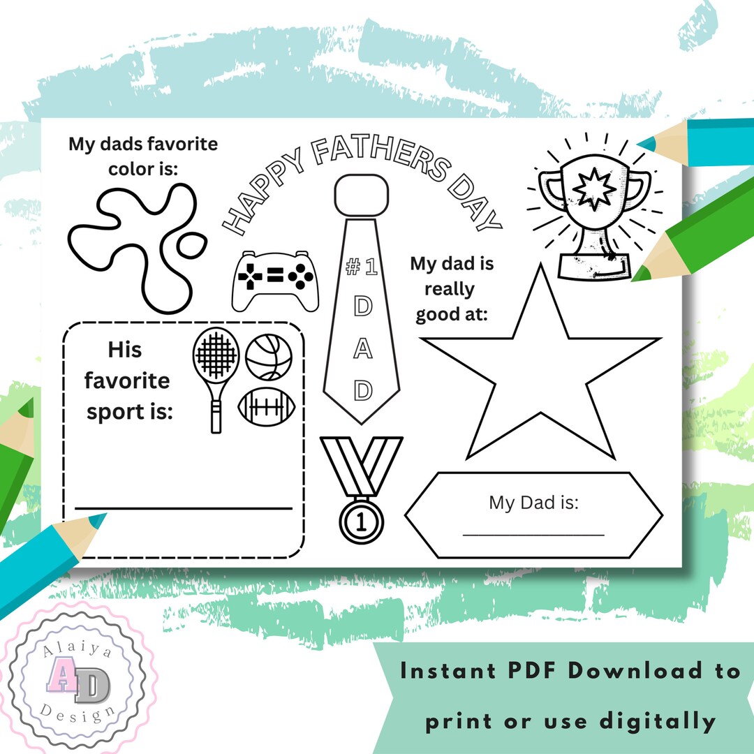 Happy Fathers Day Activity Sheet Placemat Instant Download - Etsy