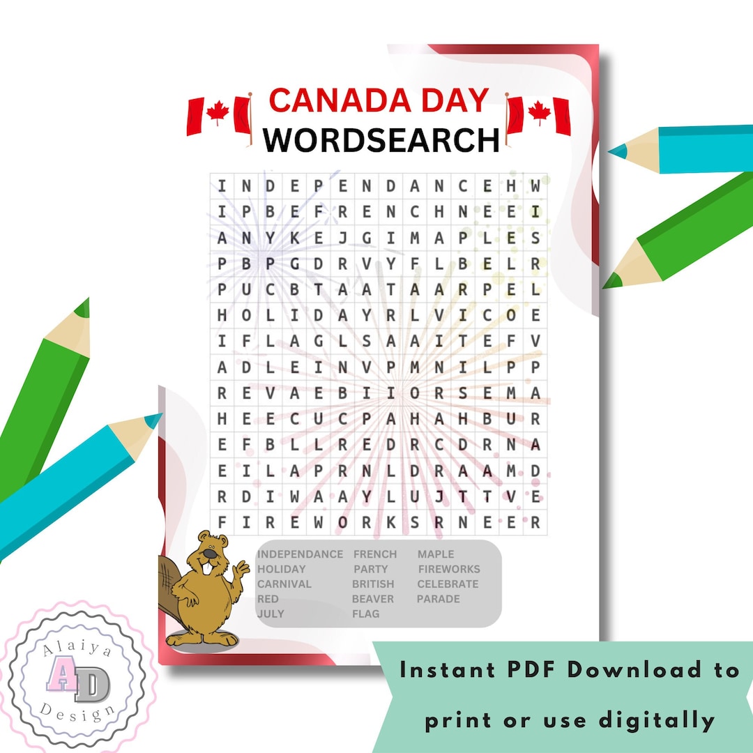 Canada Day Wordsearch Instant Download Printable PDF for Kids Colorful ...
