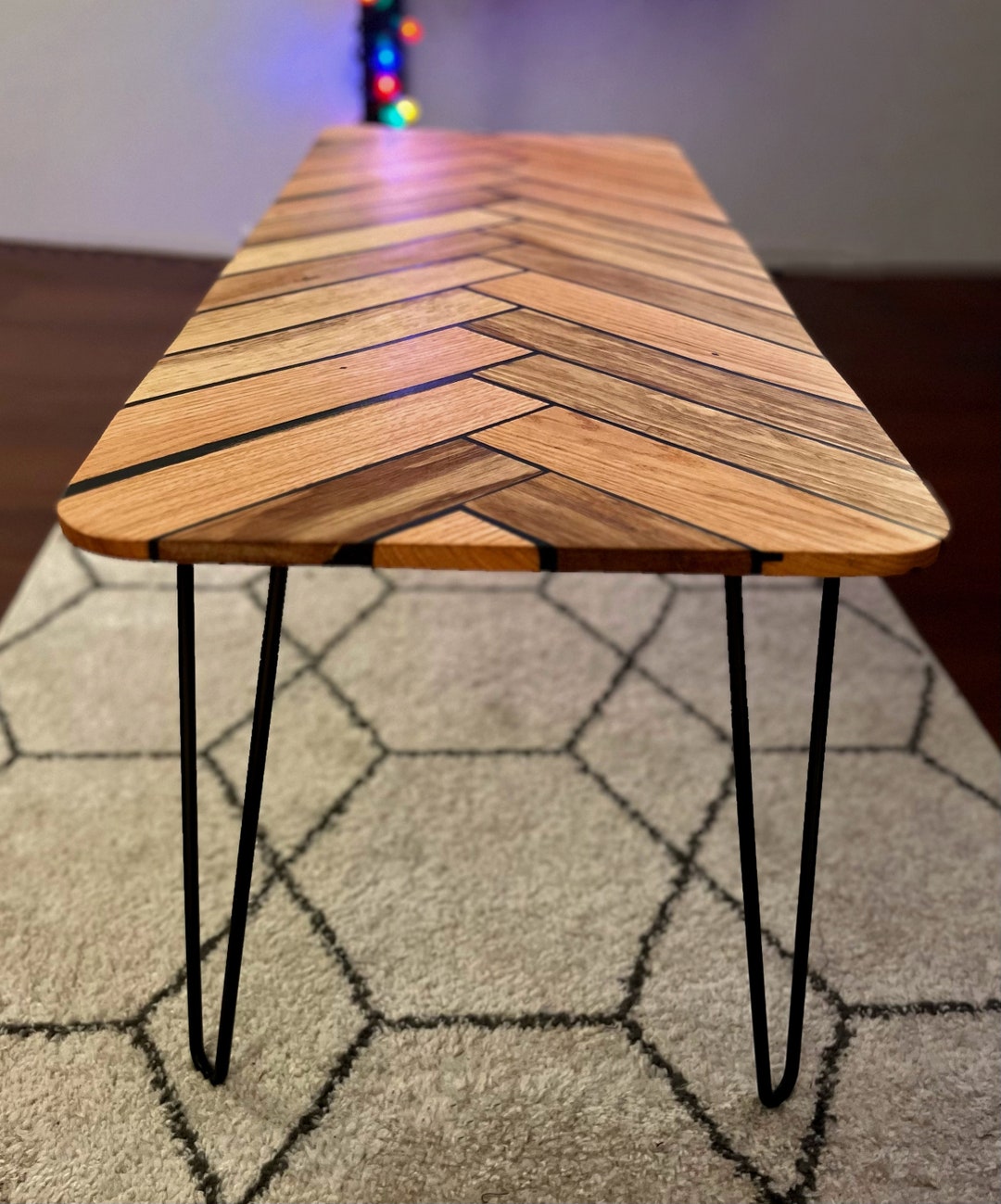 Oak Epoxy Herringbone Table/slab Table/epoxy Table - Etsy