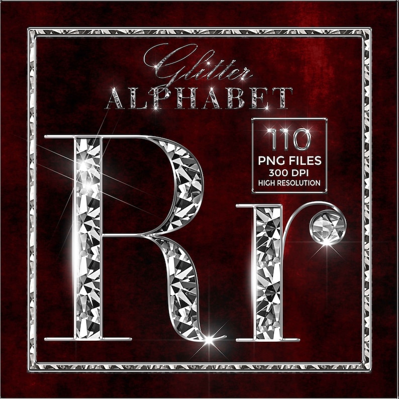 Diamond Alphabet, Alphabet Clipart, Silver Metallic Letters, Bling ...