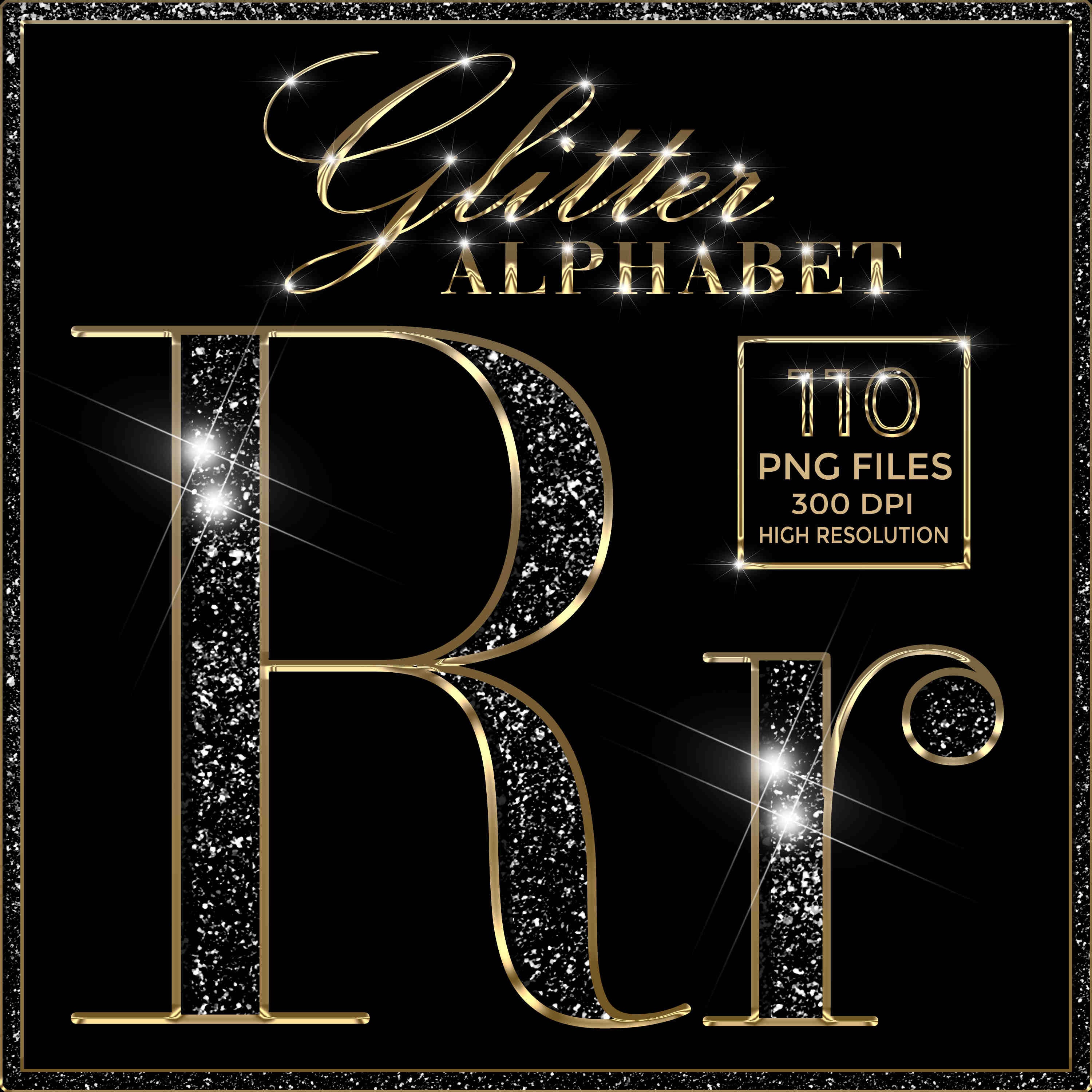 Black and Gold Glitter Alphabet PNG, Glam Alphabet, Diamond Letters ...