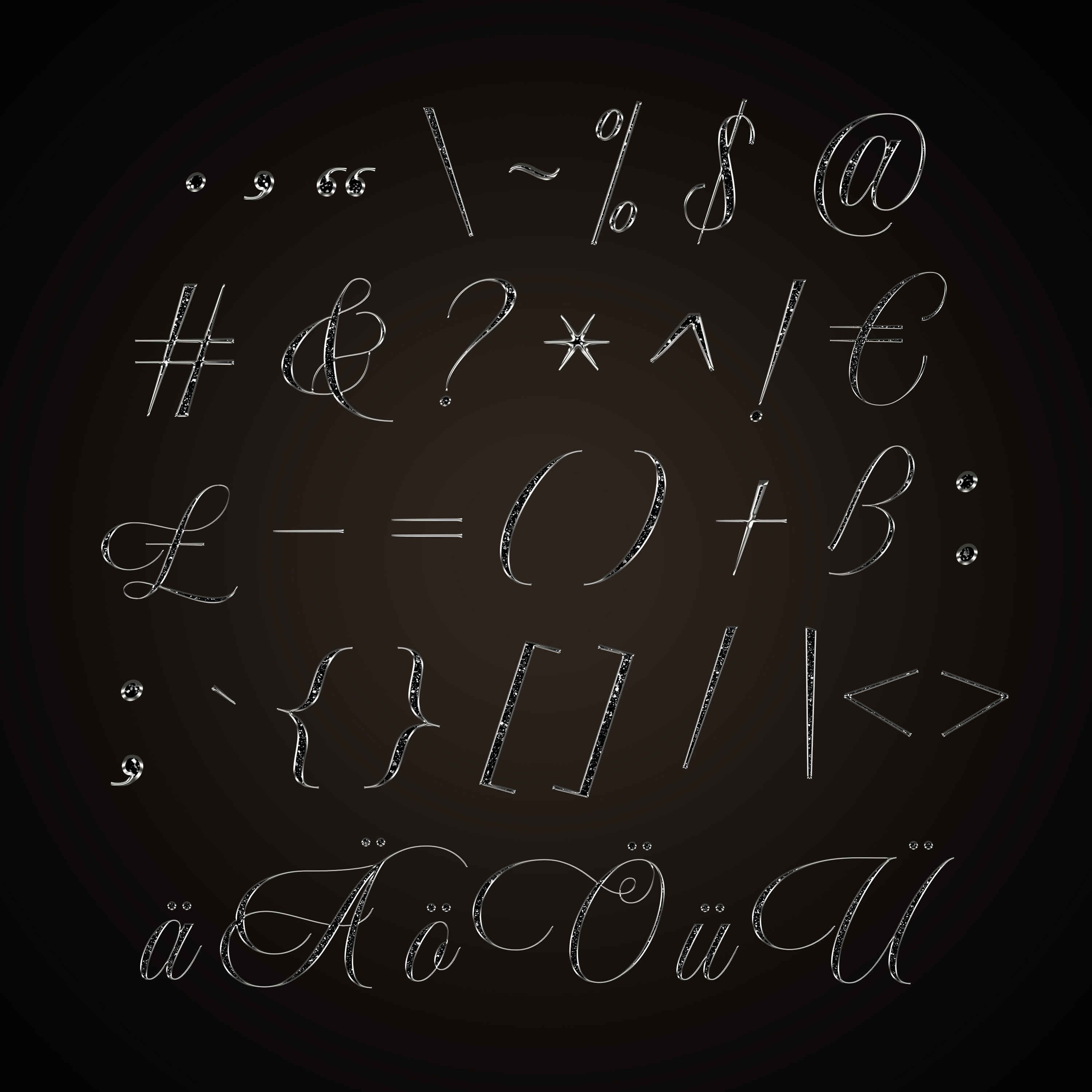 Black Silver Glitter Cursive Alphabet PNG, Sparkling Letters, Bling ...