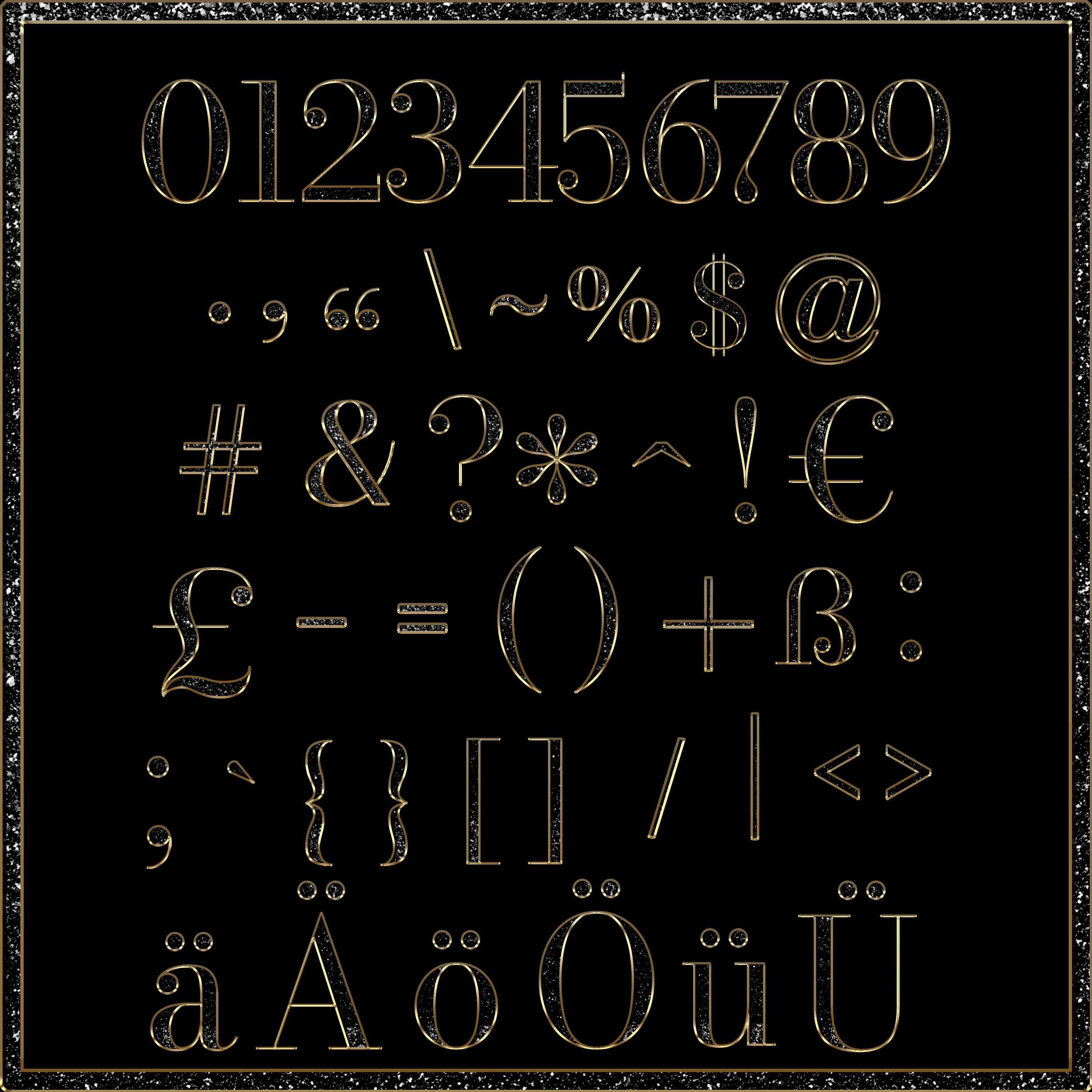 Black and Gold Glitter Alphabet PNG, Glam Alphabet, Diamond Letters ...