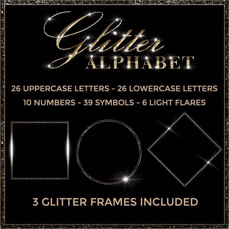 Black and Gold Glitter Alphabet PNG, Glam Alphabet, Diamond Letters ...